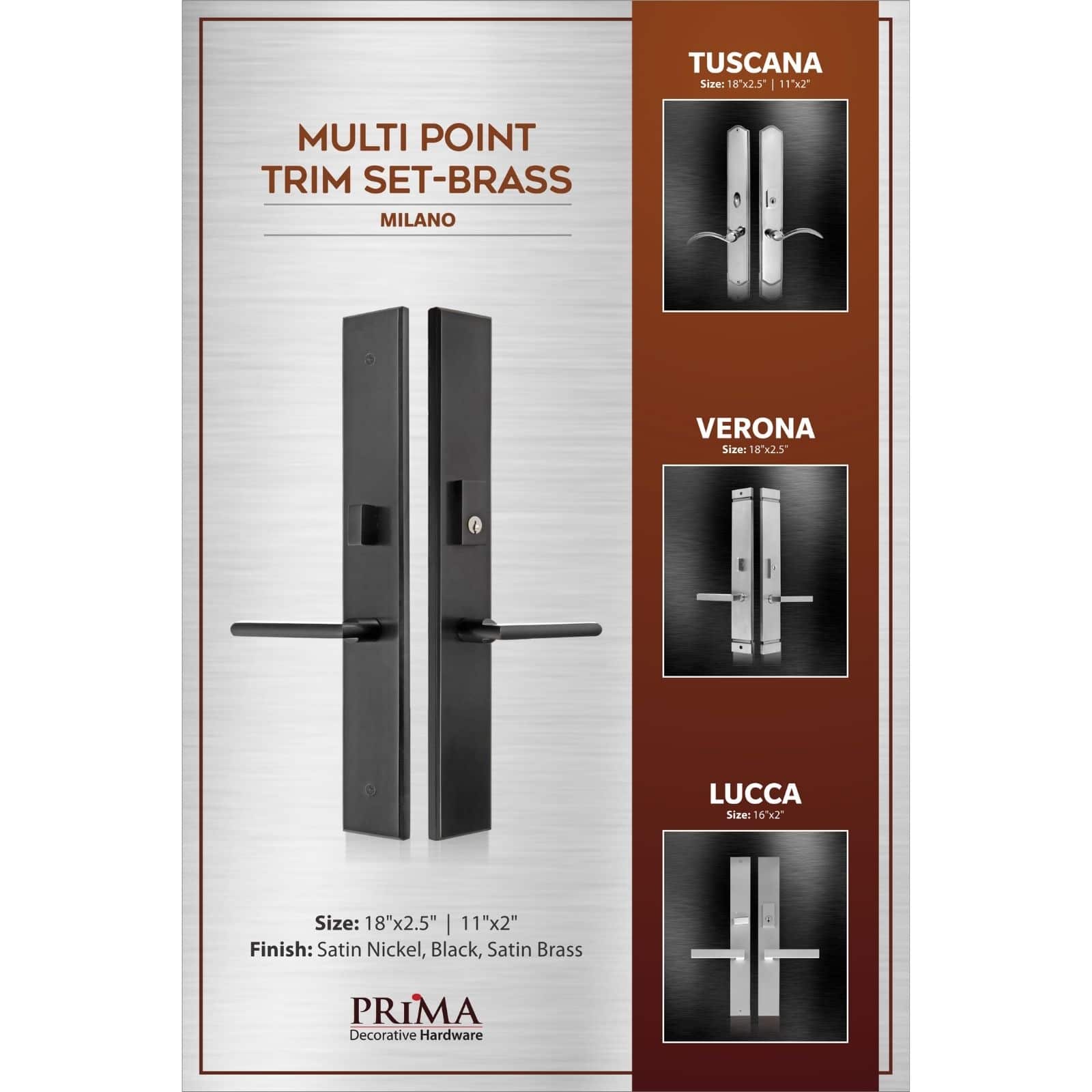 Multi point lock trim set Brass 18″x2.5″ Milano Satin Brass – DF Studio NYC