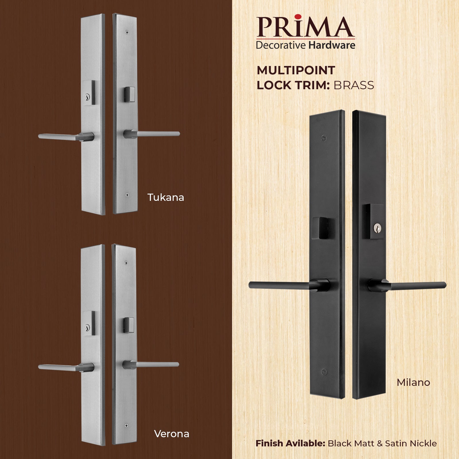 Multi point lock trim set Brass 18″x2.5″ Tuskana Black Matte – DF ...